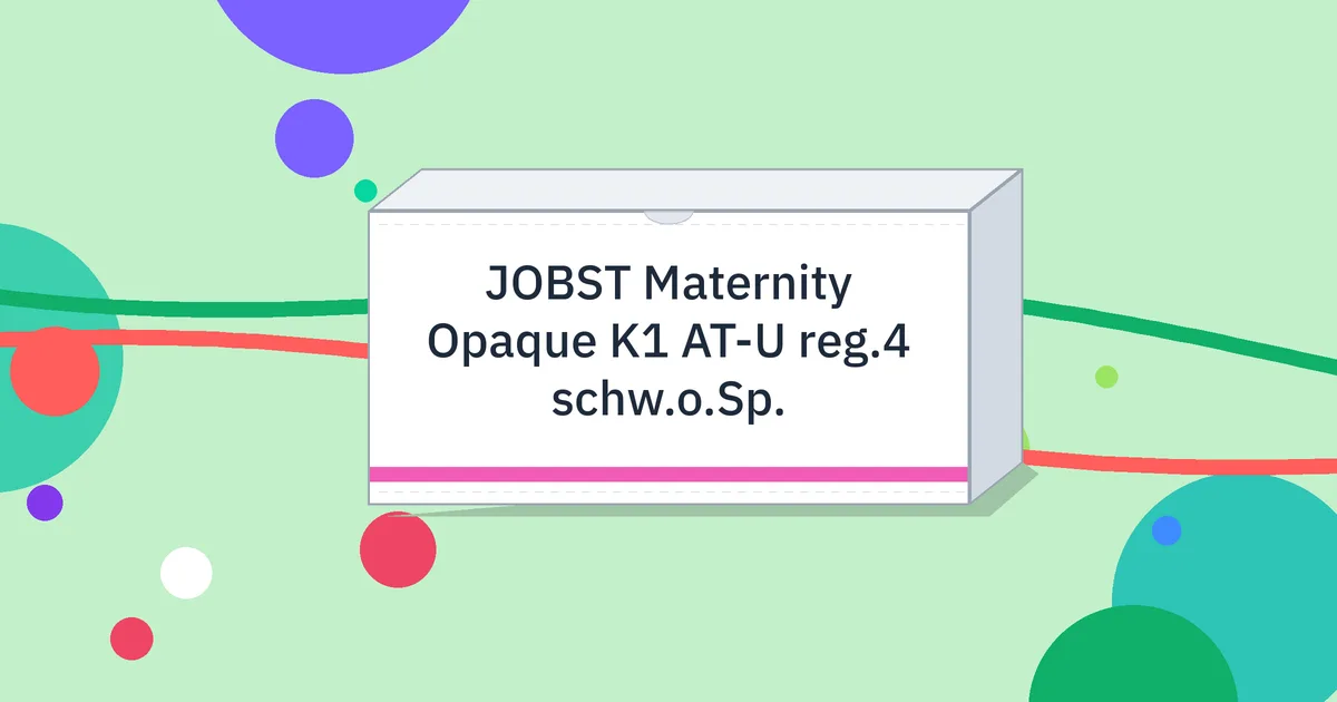 Symbolbild: Packung mit der Aufschrift JOBST Maternity Opaque K1 AT-U reg.4 schw.o.Sp. (PZN 15852832) – Verfügbarkeit und Bezug in Apotheken in Frankfurt am Main