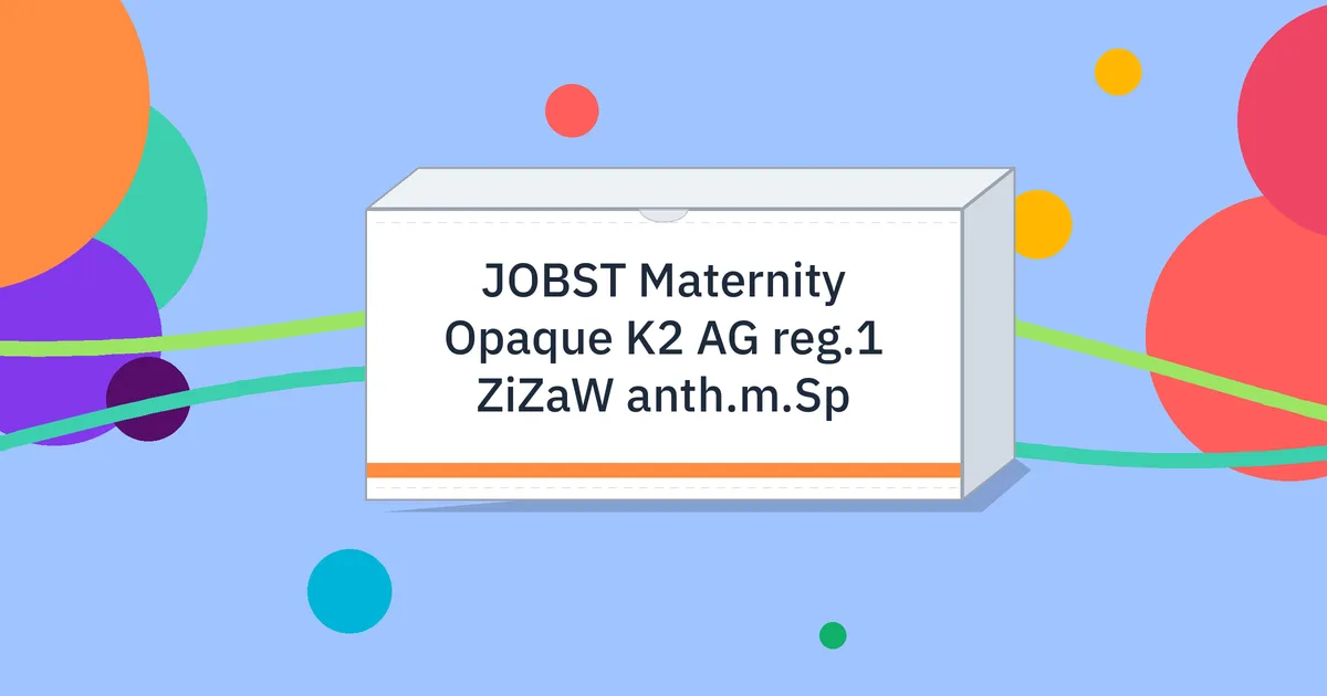 Symbolbild: Packung mit der Aufschrift JOBST Maternity Opaque K2 AG reg.1 ZiZaW anth.m.Sp (PZN 15855960) – Verfügbarkeit und Bezug in Apotheken in Frankfurt am Main