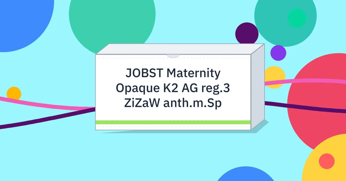 Symbolbild: Packung mit der Aufschrift JOBST Maternity Opaque K2 AG reg.3 ZiZaW anth.m.Sp (PZN 15855983) – Verfügbarkeit und Bezug in Apotheken in Frankfurt am Main