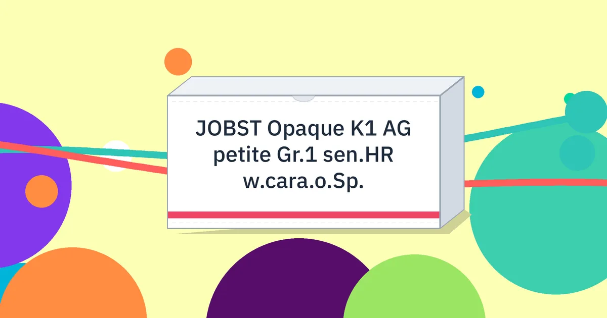 Symbolbild: Packung mit der Aufschrift JOBST Opaque K1 AG petite Gr.1 sen.HR w.cara.o.Sp. (PZN 13089208) – Verfügbarkeit und Bezug in Apotheken in Frankfurt am Main