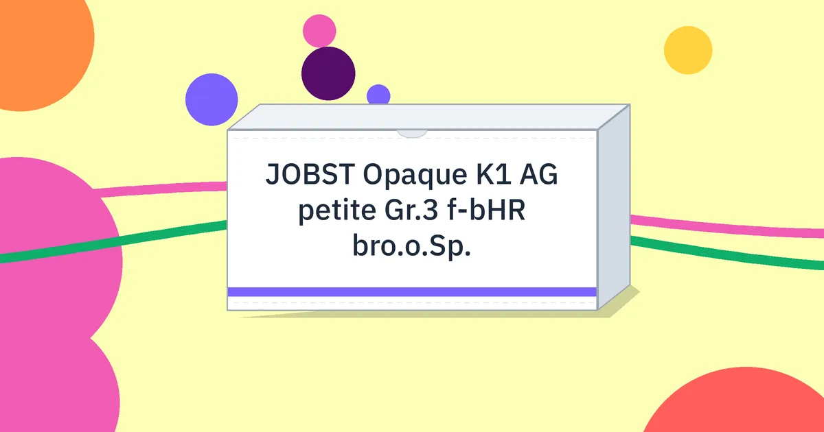 Symbolbild: Packung mit der Aufschrift JOBST Opaque K1 AG petite Gr.3 f-bHR bro.o.Sp. (PZN 13087356) – Verfügbarkeit und Bezug in Apotheken in Frankfurt am Main