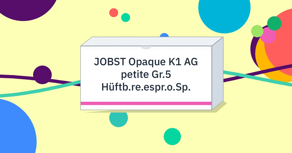 Symbolbild: Packung mit der Aufschrift JOBST Opaque K1 AG petite Gr.5 Hüftb.re.espr.o.Sp. (PZN 16273875) – Verfügbarkeit und Bezug in Apotheken in Frankfurt am Main