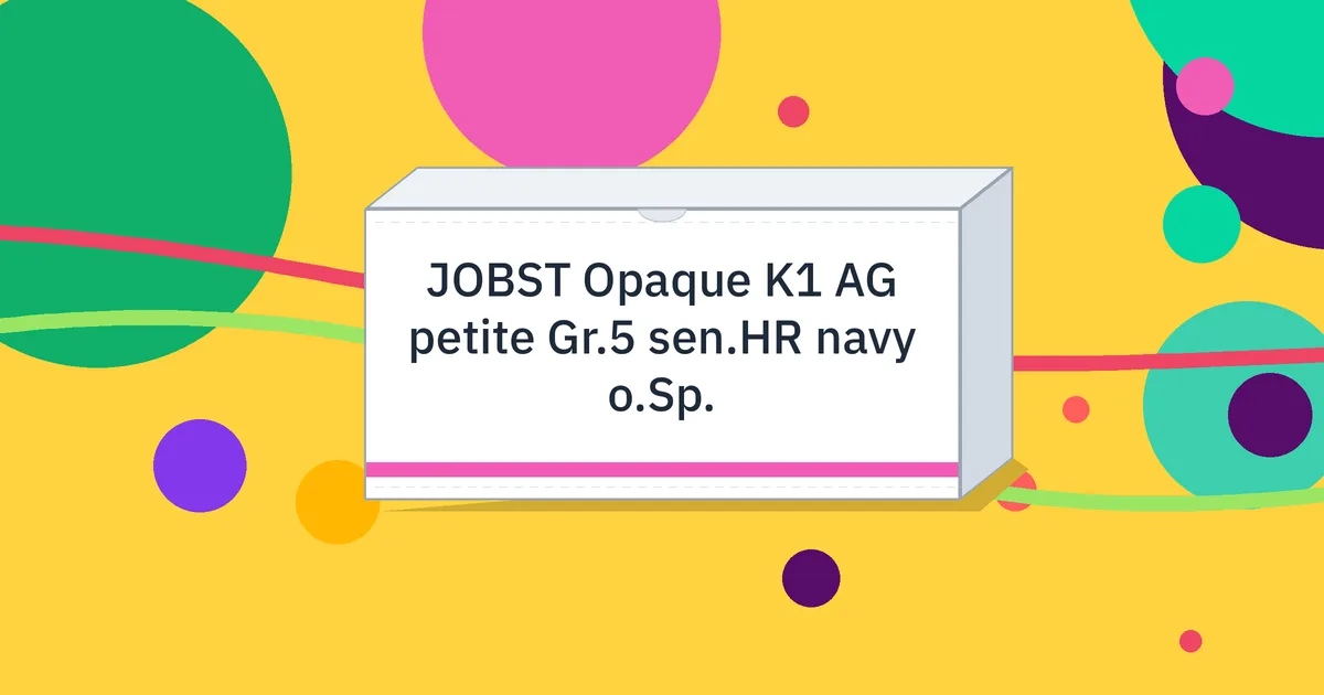 Symbolbild: Packung mit der Aufschrift JOBST Opaque K1 AG petite Gr.5 sen.HR navy o.Sp. (PZN 13088953) – Verfügbarkeit und Bezug in Apotheken in Frankfurt am Main