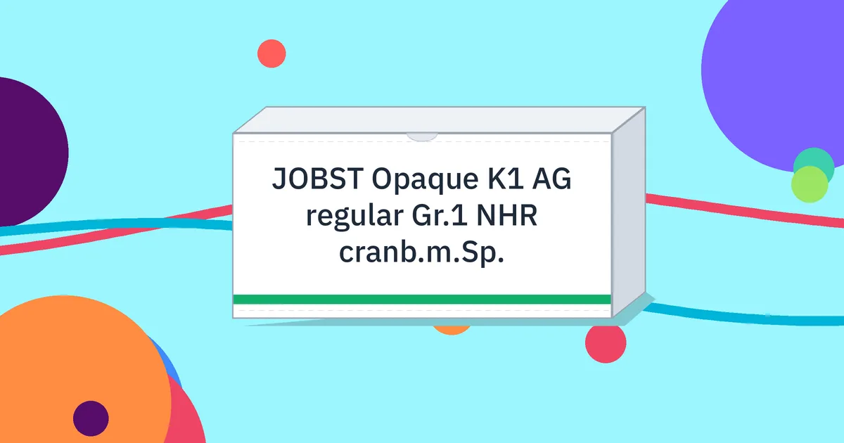Symbolbild: Packung mit der Aufschrift JOBST Opaque K1 AG regular Gr.1 NHR cranb.m.Sp. (PZN 13091406) – Verfügbarkeit und Bezug in Apotheken in Frankfurt am Main