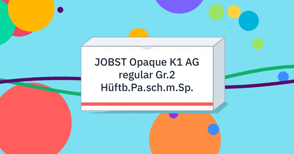 Symbolbild: Packung mit der Aufschrift JOBST Opaque K1 AG regular Gr.2 Hüftb.Pa.sch.m.Sp. (PZN 13100619) – Verfügbarkeit und Bezug in Apotheken in Frankfurt am Main