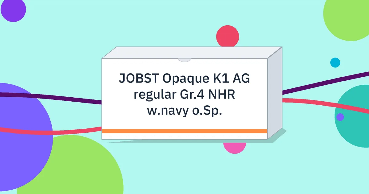 Symbolbild: Packung mit der Aufschrift JOBST Opaque K1 AG regular Gr.4 NHR w.navy o.Sp. (PZN 13095580) – Verfügbarkeit und Bezug in Apotheken in Frankfurt am Main