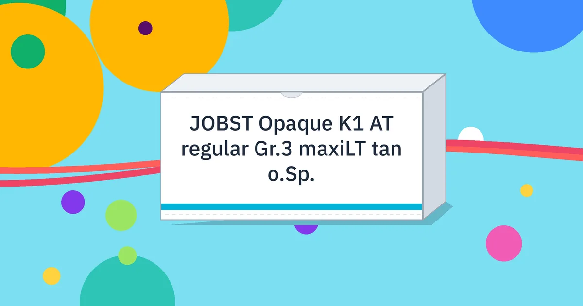 Symbolbild: Packung mit der Aufschrift JOBST Opaque K1 AT regular Gr.3 maxiLT tan o.Sp. (PZN 16275035) – Verfügbarkeit und Bezug in Apotheken in Frankfurt am Main