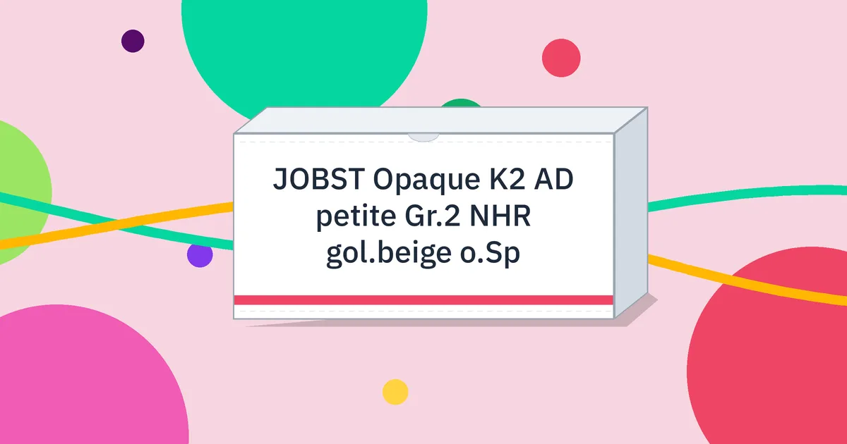 Symbolbild: Packung mit der Aufschrift JOBST Opaque K2 AD petite Gr.2 NHR gol.beige o.Sp (PZN 16278594) – Verfügbarkeit und Bezug in Apotheken in Frankfurt am Main