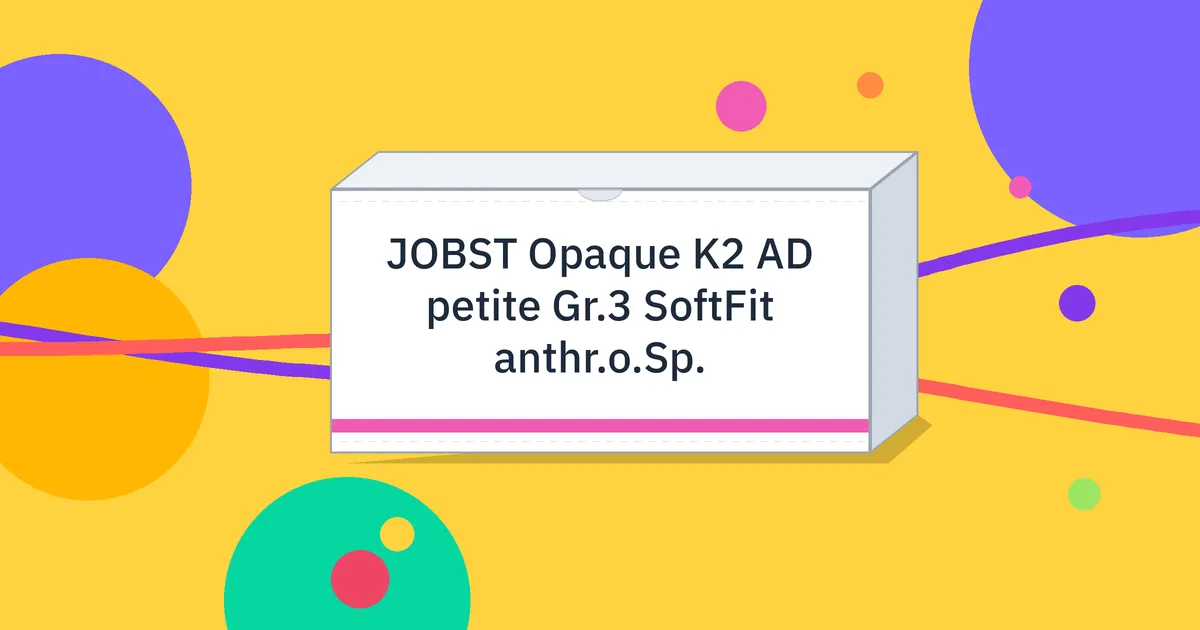 Symbolbild: Packung mit der Aufschrift JOBST Opaque K2 AD petite Gr.3 SoftFit anthr.o.Sp. (PZN 16279524) – Verfügbarkeit und Bezug in Apotheken in Frankfurt am Main