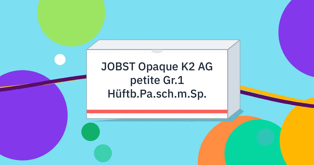 Symbolbild: Packung mit der Aufschrift JOBST Opaque K2 AG petite Gr.1 Hüftb.Pa.sch.m.Sp. (PZN 13114455) – Verfügbarkeit und Bezug in Apotheken in Frankfurt am Main