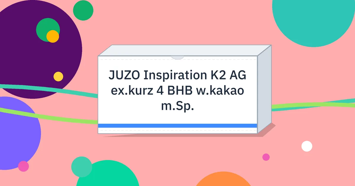Symbolbild: Packung mit der Aufschrift JUZO Inspiration K2 AG ex.kurz 4 BHB w.kakao m.Sp. (PZN 14851641) – Verfügbarkeit und Bezug in Apotheken in Frankfurt am Main