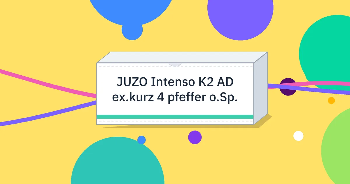 Symbolbild: Packung mit der Aufschrift JUZO Intenso K2 AD ex.kurz 4 pfeffer o.Sp. (PZN 18618479) – Verfügbarkeit und Bezug in Apotheken in Frankfurt am Main