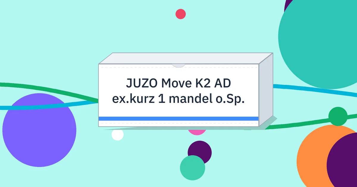 Symbolbild: Packung mit der Aufschrift JUZO Move K2 AD ex.kurz 1 mandel o.Sp. (PZN 16342406) – Verfügbarkeit und Bezug in Apotheken in Frankfurt am Main