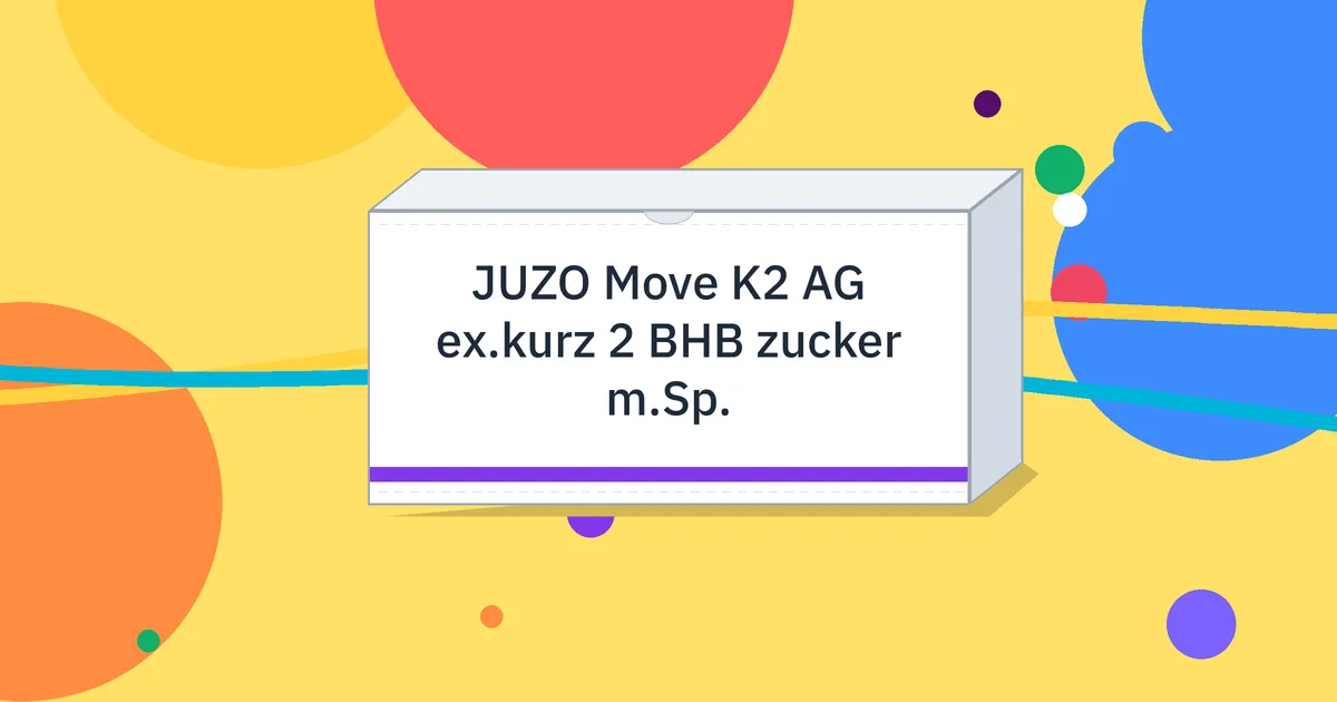 Symbolbild: Packung mit der Aufschrift JUZO Move K2 AG ex.kurz 2 BHB zucker m.Sp. (PZN 18532016) – Verfügbarkeit und Bezug in Apotheken in Frankfurt am Main