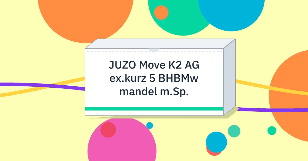 Symbolbild: Packung mit der Aufschrift JUZO Move K2 AG ex.kurz 5 BHBMw mandel m.Sp. (PZN 16650125) – Verfügbarkeit und Bezug in Apotheken in Frankfurt am Main