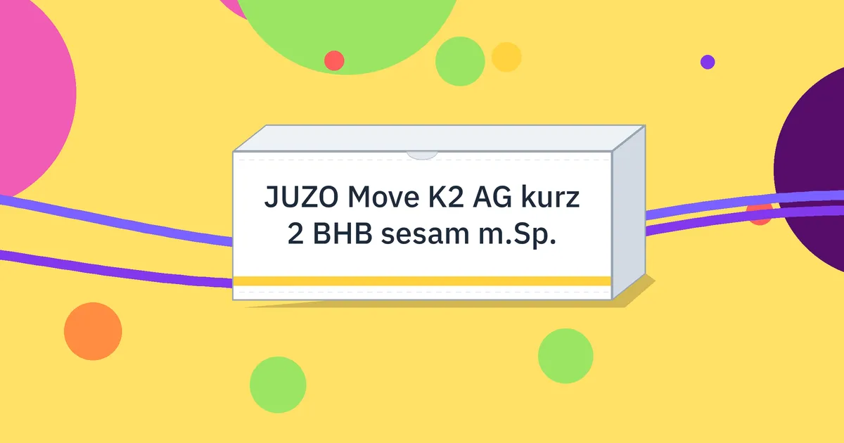 Symbolbild: Packung mit der Aufschrift JUZO Move K2 AG kurz 2 BHB sesam m.Sp. (PZN 18528210) – Verfügbarkeit und Bezug in Apotheken in Frankfurt am Main