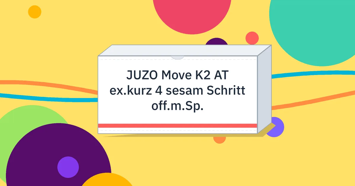 Symbolbild: Packung mit der Aufschrift JUZO Move K2 AT ex.kurz 4 sesam Schritt off.m.Sp. (PZN 20671268) – Verfügbarkeit und Bezug in Apotheken in Frankfurt am Main