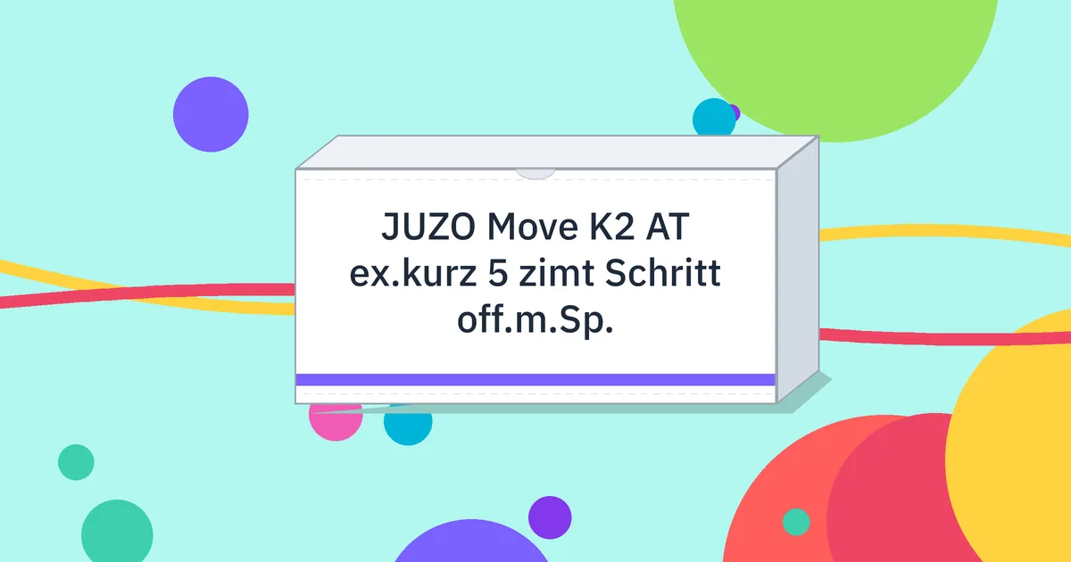 Symbolbild: Packung mit der Aufschrift JUZO Move K2 AT ex.kurz 5 zimt Schritt off.m.Sp. (PZN 20671216) – Verfügbarkeit und Bezug in Apotheken in Frankfurt am Main