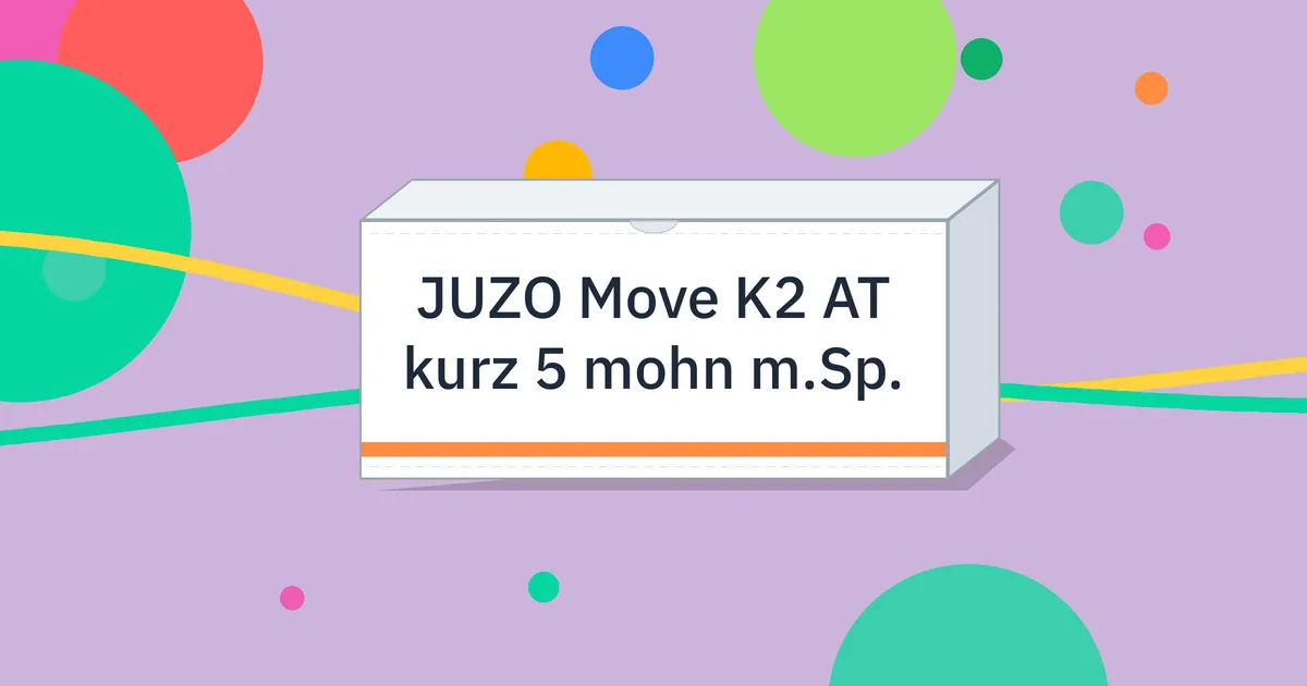 Symbolbild: Packung mit der Aufschrift JUZO Move K2 AT kurz 5 mohn m.Sp. (PZN 20674054) – Verfügbarkeit und Bezug in Apotheken in Frankfurt am Main