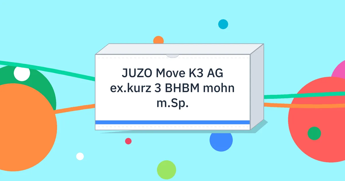 Symbolbild: Packung mit der Aufschrift JUZO Move K3 AG ex.kurz 3 BHBM mohn m.Sp. (PZN 18595873) – Verfügbarkeit und Bezug in Apotheken in Frankfurt am Main