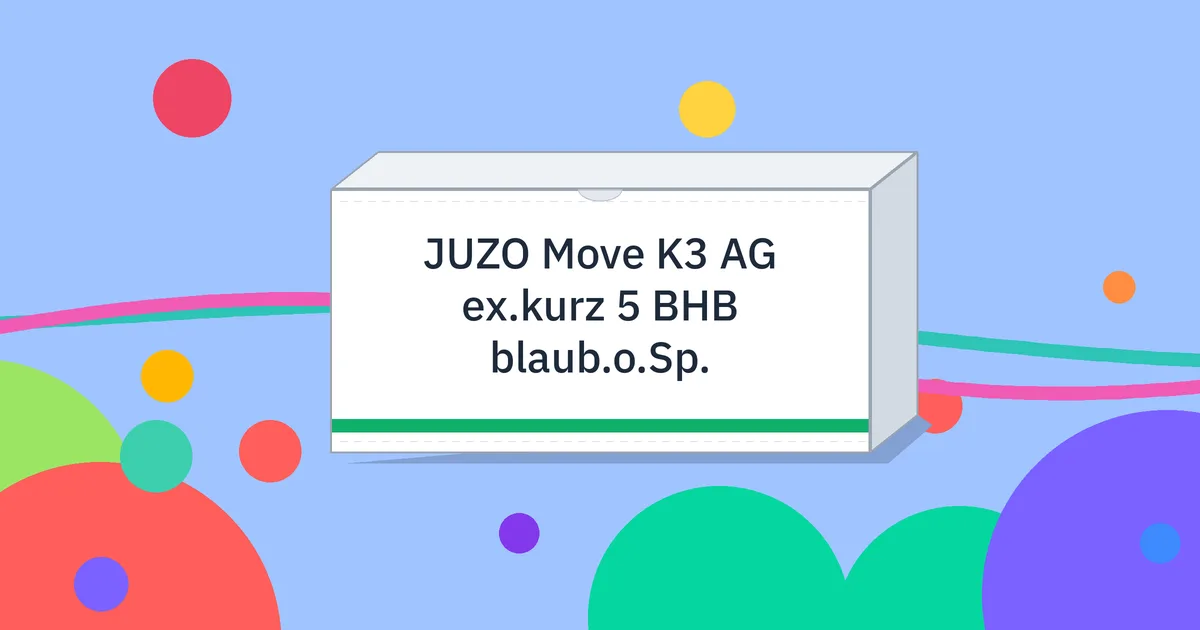 Symbolbild: Packung mit der Aufschrift JUZO Move K3 AG ex.kurz 5 BHB blaub.o.Sp. (PZN 18597381) – Verfügbarkeit und Bezug in Apotheken in Frankfurt am Main