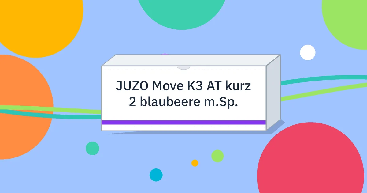 Symbolbild: Packung mit der Aufschrift JUZO Move K3 AT kurz 2 blaubeere m.Sp. (PZN 20683171) – Verfügbarkeit und Bezug in Apotheken in Frankfurt am Main