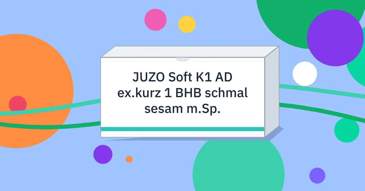 Symbolbild: Packung mit der Aufschrift JUZO Soft K1 AD ex.kurz 1 BHB schmal sesam m.Sp. (PZN 15462290) – Verfügbarkeit und Bezug in Apotheken in Frankfurt am Main