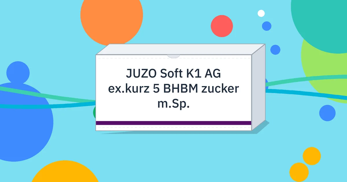 Symbolbild: Packung mit der Aufschrift JUZO Soft K1 AG ex.kurz 5 BHBM zucker m.Sp. (PZN 14856087) – Verfügbarkeit und Bezug in Apotheken in Frankfurt am Main