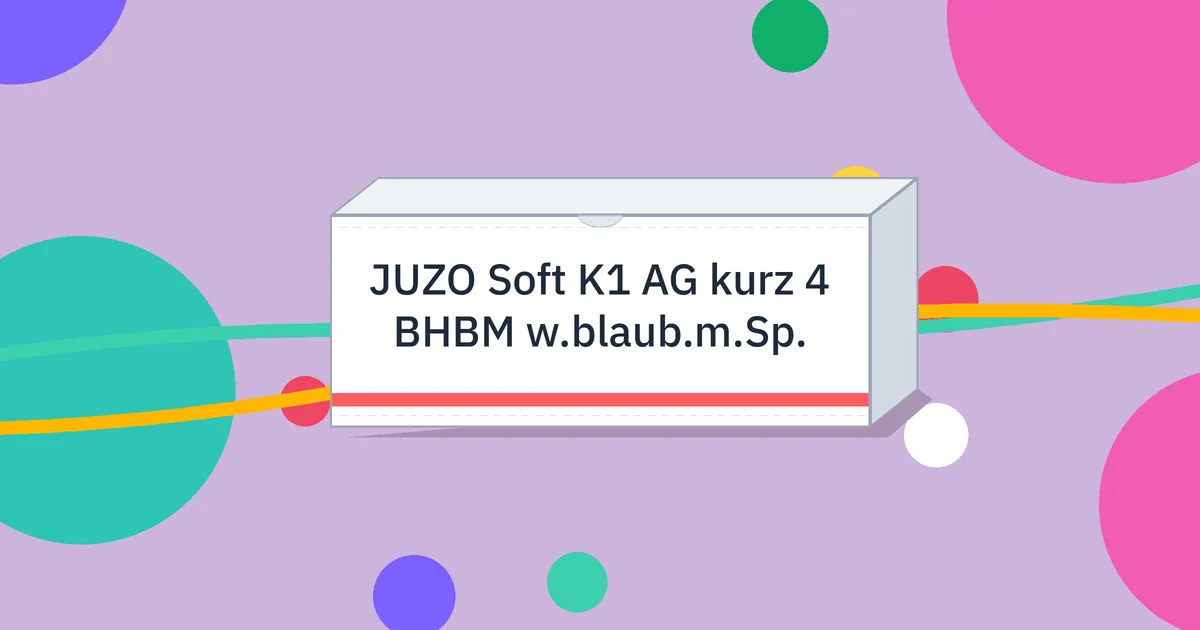 Symbolbild: Packung mit der Aufschrift JUZO Soft K1 AG kurz 4 BHBM w.blaub.m.Sp. (PZN 14863667) – Verfügbarkeit und Bezug in Apotheken in Frankfurt am Main