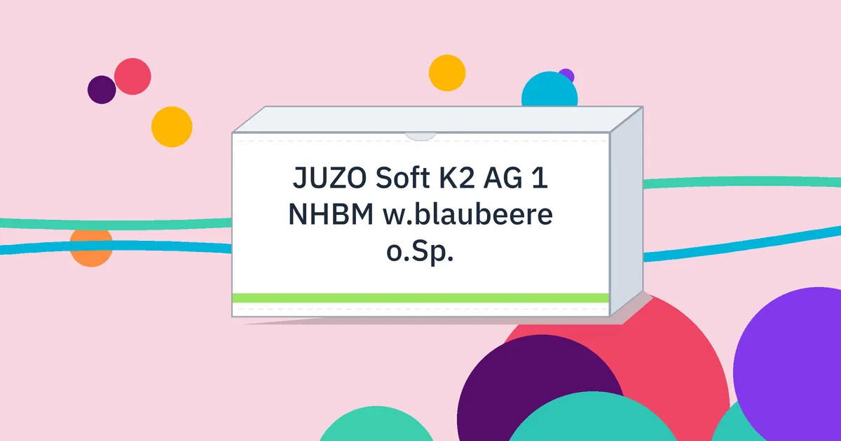 Symbolbild: Packung mit der Aufschrift JUZO Soft K2 AG 1 NHBM w.blaubeere o.Sp. (PZN 15001324) – Verfügbarkeit und Bezug in Apotheken in Frankfurt am Main
