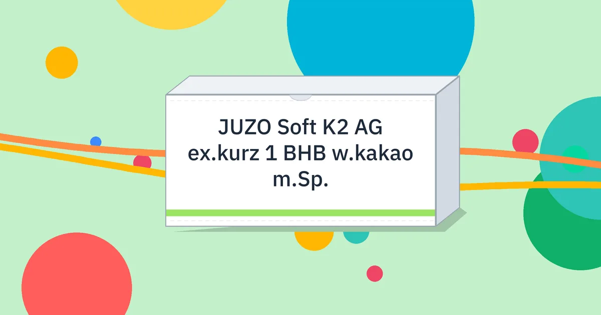 Symbolbild: Packung mit der Aufschrift JUZO Soft K2 AG ex.kurz 1 BHB w.kakao m.Sp. (PZN 14843682) – Verfügbarkeit und Bezug in Apotheken in Frankfurt am Main
