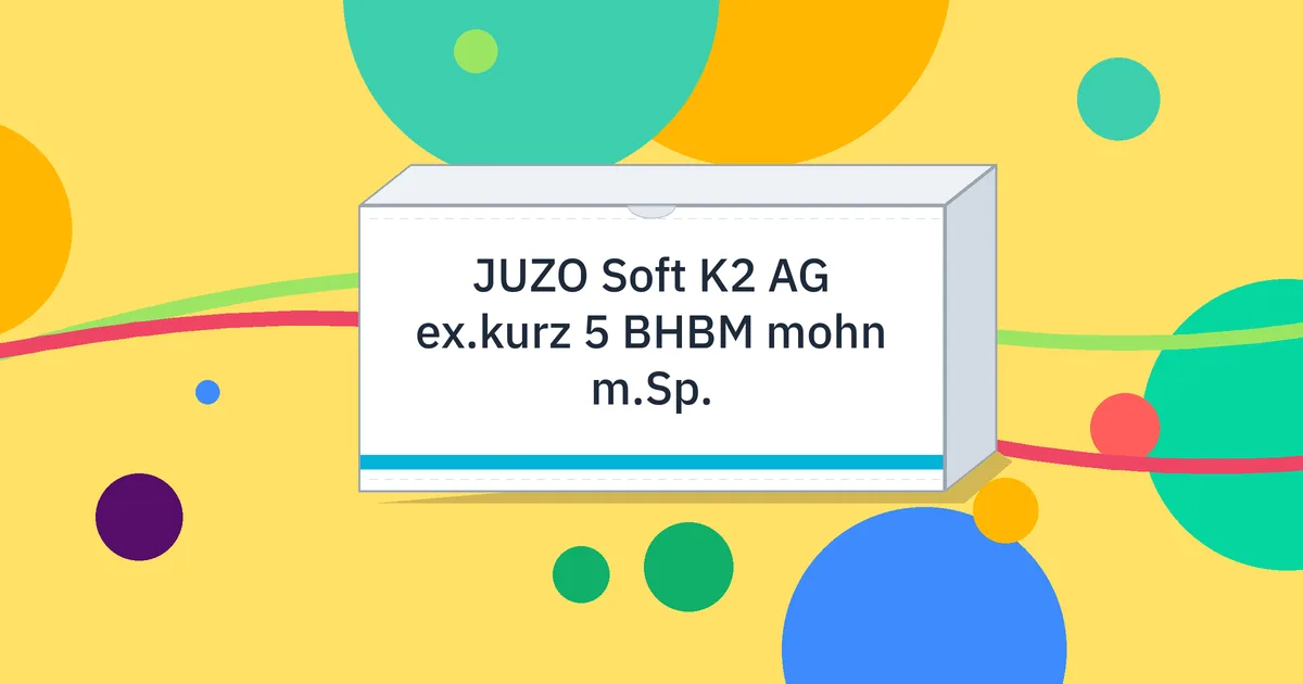 Symbolbild: Packung mit der Aufschrift JUZO Soft K2 AG ex.kurz 5 BHBM mohn m.Sp. (PZN 14860568) – Verfügbarkeit und Bezug in Apotheken in Frankfurt am Main