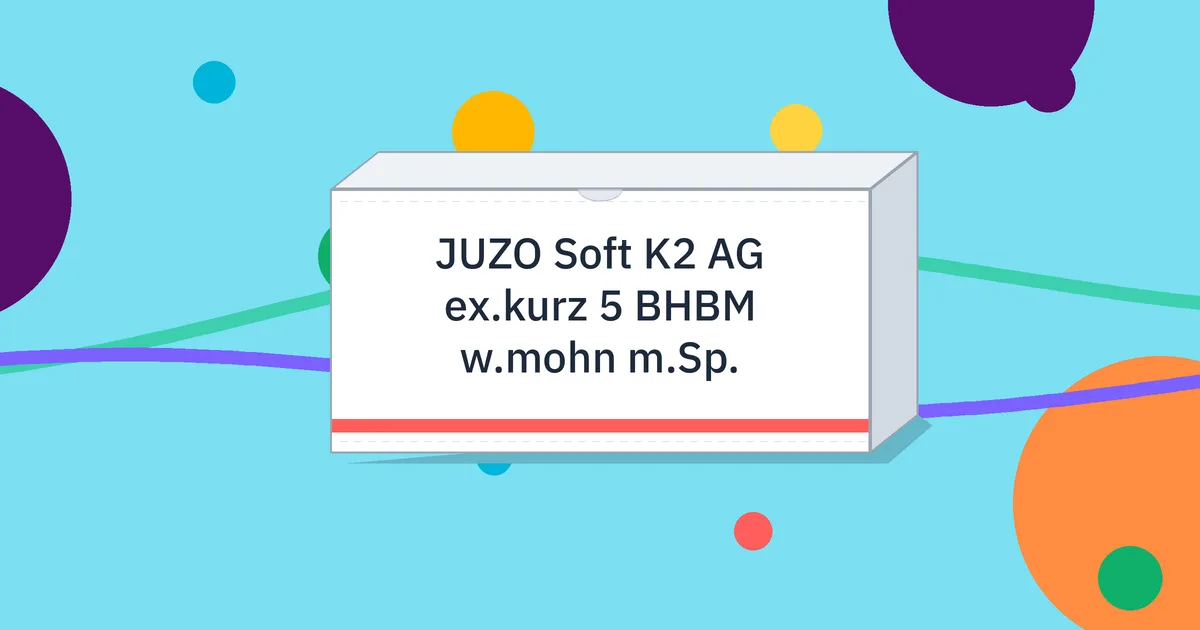 Symbolbild: Packung mit der Aufschrift JUZO Soft K2 AG ex.kurz 5 BHBM w.mohn m.Sp. (PZN 14868423) – Verfügbarkeit und Bezug in Apotheken in Frankfurt am Main