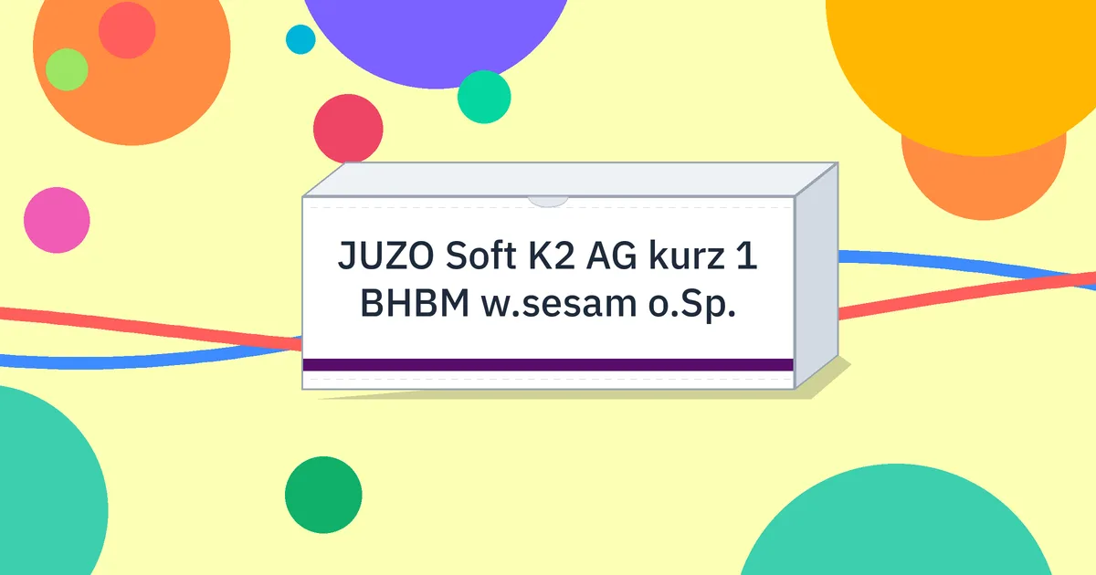 Symbolbild: Packung mit der Aufschrift JUZO Soft K2 AG kurz 1 BHBM w.sesam o.Sp. (PZN 14869405) – Verfügbarkeit und Bezug in Apotheken in Frankfurt am Main