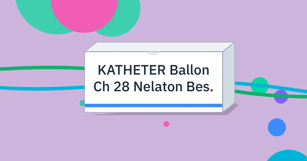 Symbolbild: Packung mit der Aufschrift KATHETER Ballon Ch 28 Nelaton Bes. (PZN 02441317) – Verfügbarkeit und Bezug in Apotheken in Frankfurt am Main