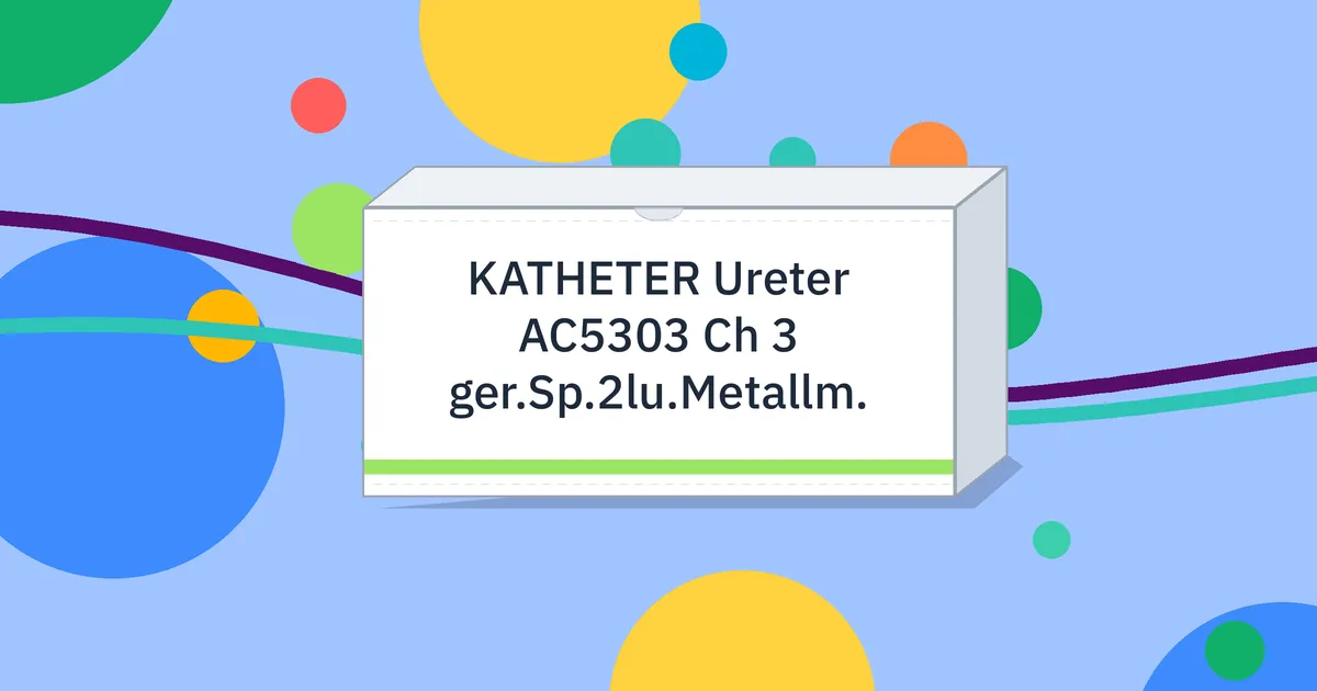 Symbolbild: Packung mit der Aufschrift KATHETER Ureter AC5303 Ch 3 ger.Sp.2lu.Metallm. (PZN 00153873) – Verfügbarkeit und Bezug in Apotheken in Frankfurt am Main