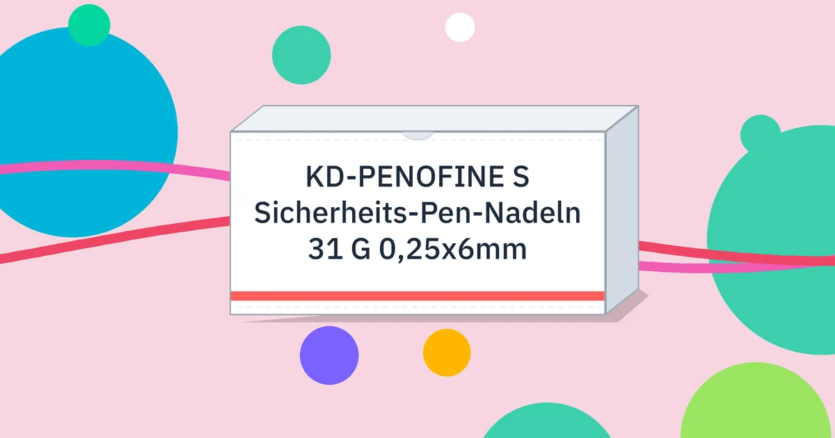 Symbolbild: Packung mit der Aufschrift KD-PENOFINE S Sicherheits-Pen-Nadeln 31 G 0,25x6mm (PZN 20377534) – Verfügbarkeit und Bezug in Apotheken in Frankfurt am Main