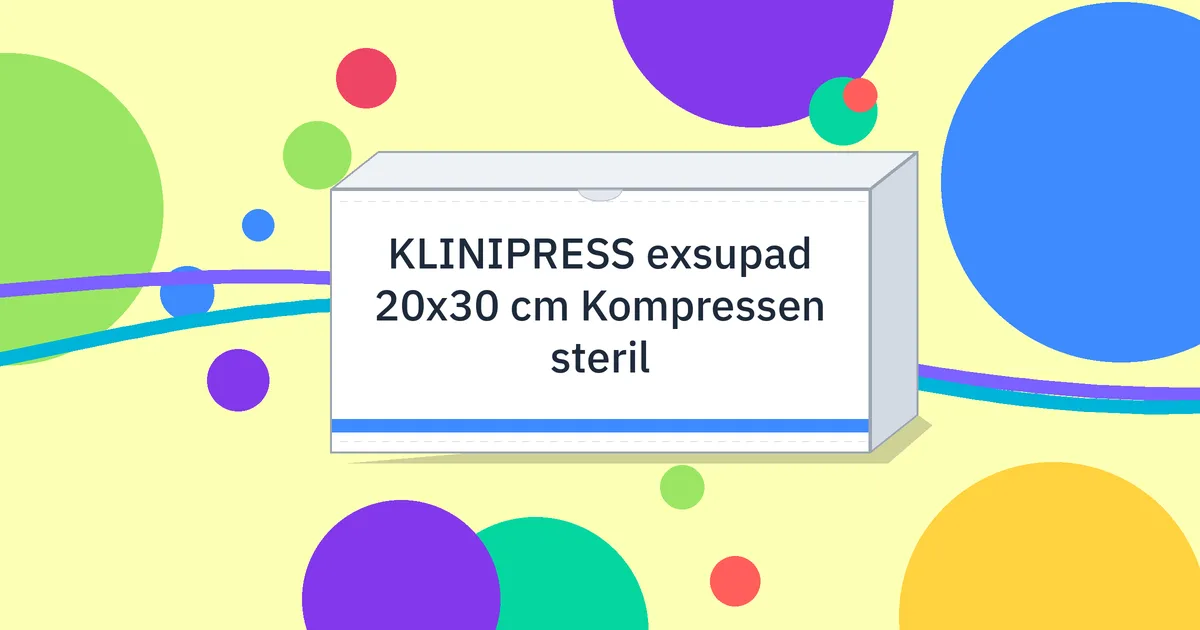 Symbolbild: Packung mit der Aufschrift KLINIPRESS exsupad 20x30 cm Kompressen steril (PZN 19885538) – Verfügbarkeit und Bezug in Apotheken in Frankfurt am Main