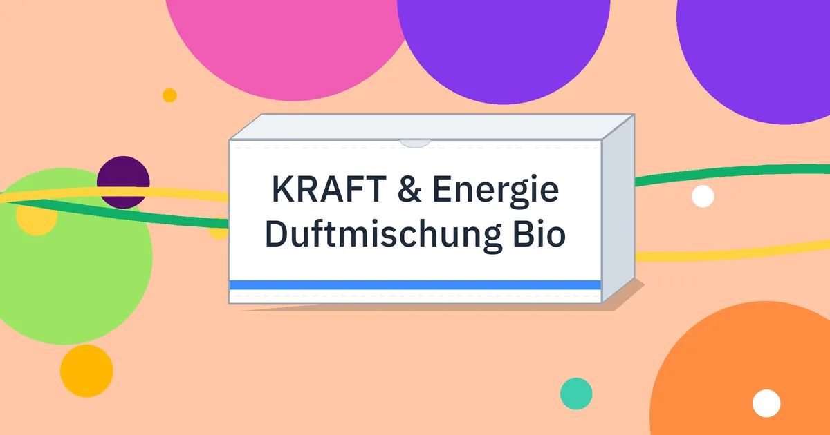 Symbolbild: Packung mit der Aufschrift KRAFT & Energie Duftmischung Bio (PZN 19977789) – Verfügbarkeit und Bezug in Apotheken in Frankfurt am Main