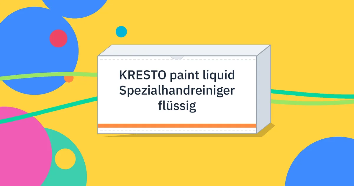 Symbolbild: Packung mit der Aufschrift KRESTO paint liquid Spezialhandreiniger flüssig (PZN 07315882) – Verfügbarkeit und Bezug in Apotheken in Frankfurt am Main