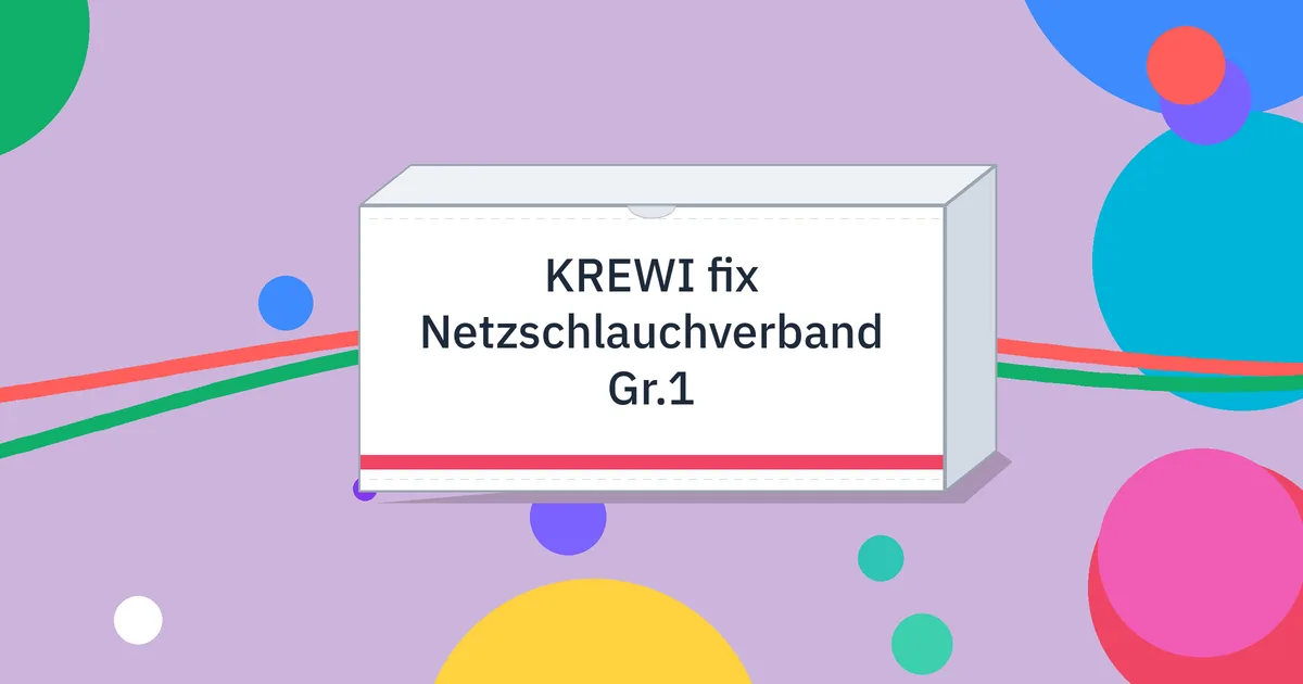 Symbolbild: Packung mit der Aufschrift KREWI fix Netzschlauchverband Gr.1 (PZN 03759323) – Verfügbarkeit und Bezug in Apotheken in Frankfurt am Main