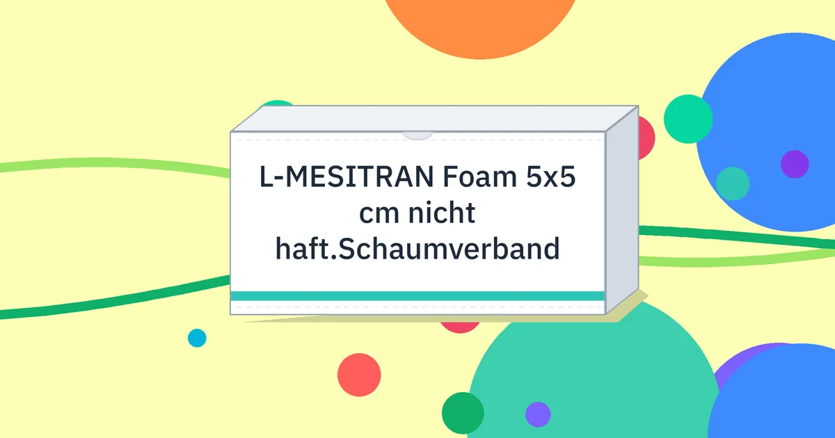 Symbolbild: Packung mit der Aufschrift L-MESITRAN Foam 5x5 cm nicht haft.Schaumverband (PZN 20603522) – Verfügbarkeit und Bezug in Apotheken in Frankfurt am Main