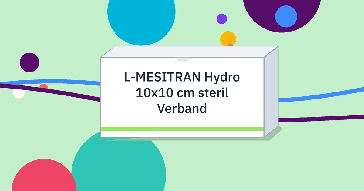 Symbolbild: Packung mit der Aufschrift L-MESITRAN Hydro 10x10 cm steril Verband (PZN 08848600) – Verfügbarkeit und Bezug in Apotheken in Frankfurt am Main