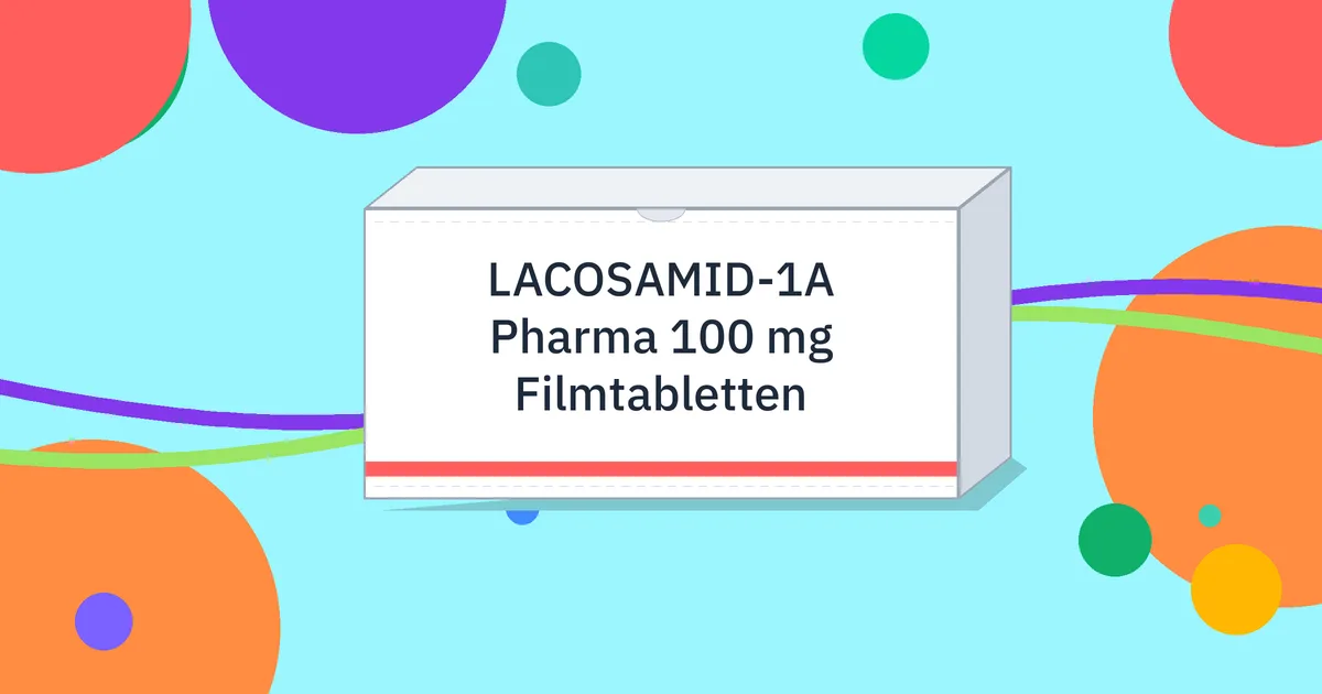 Symbolbild: Packung mit der Aufschrift LACOSAMID-1A Pharma 100 mg Filmtabletten (PZN 15235714) – Verfügbarkeit und Bezug in Apotheken in Frankfurt am Main