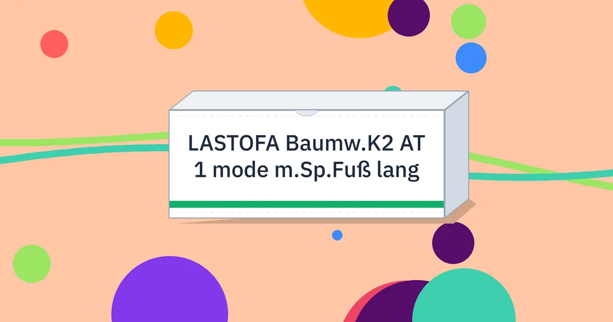 Symbolbild: Packung mit der Aufschrift LASTOFA Baumw.K2 AT 1 mode m.Sp.Fuß lang (PZN 01950040) – Verfügbarkeit und Bezug in Apotheken in Frankfurt am Main