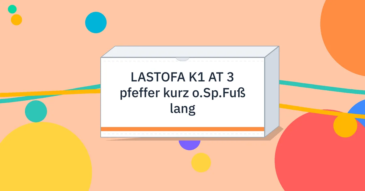 Symbolbild: Packung mit der Aufschrift LASTOFA K1 AT 3 pfeffer kurz o.Sp.Fuß lang (PZN 14150950) – Verfügbarkeit und Bezug in Apotheken in Frankfurt am Main