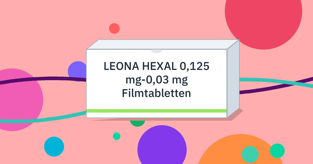 Symbolbild: Packung mit der Aufschrift LEONA HEXAL 0,125 mg-0,03 mg Filmtabletten (PZN 19436208) – Verfügbarkeit und Bezug in Apotheken in Frankfurt am Main