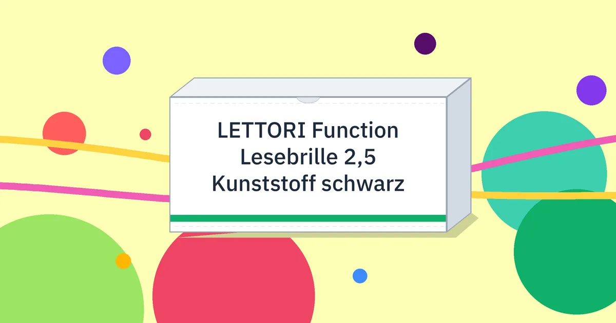 Symbolbild: Packung mit der Aufschrift LETTORI Function Lesebrille 2,5 Kunststoff schwarz (PZN 11056943) – Verfügbarkeit und Bezug in Apotheken in Frankfurt am Main