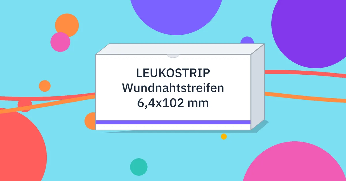 Symbolbild: Packung mit der Aufschrift LEUKOSTRIP Wundnahtstreifen 6,4x102 mm (PZN 14373041) – Verfügbarkeit und Bezug in Apotheken in Frankfurt am Main