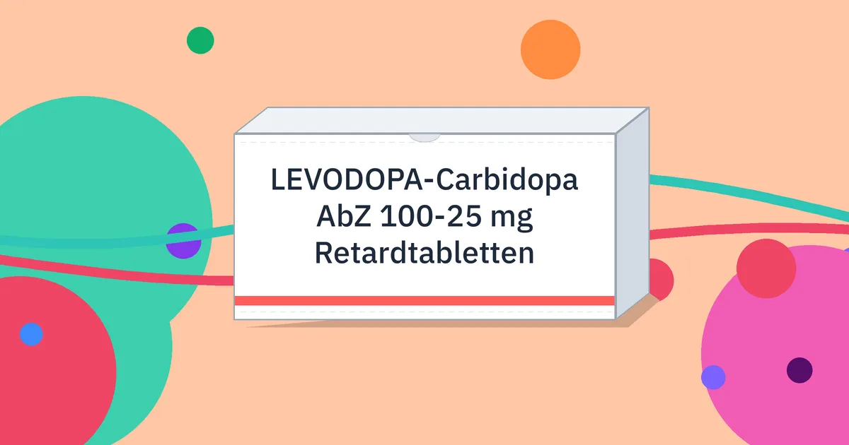 Symbolbild: Packung mit der Aufschrift LEVODOPA-Carbidopa AbZ 100-25 mg Retardtabletten (PZN 10395146) – Verfügbarkeit und Bezug in Apotheken in Frankfurt am Main